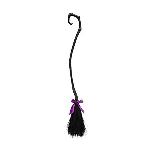 Generic Witch Broom with Ribbon for Kids Halloween Wicked Witches Broomstick with Three Color Ribbon Photo Halloween Decorations (Black, 130cm*25cm)