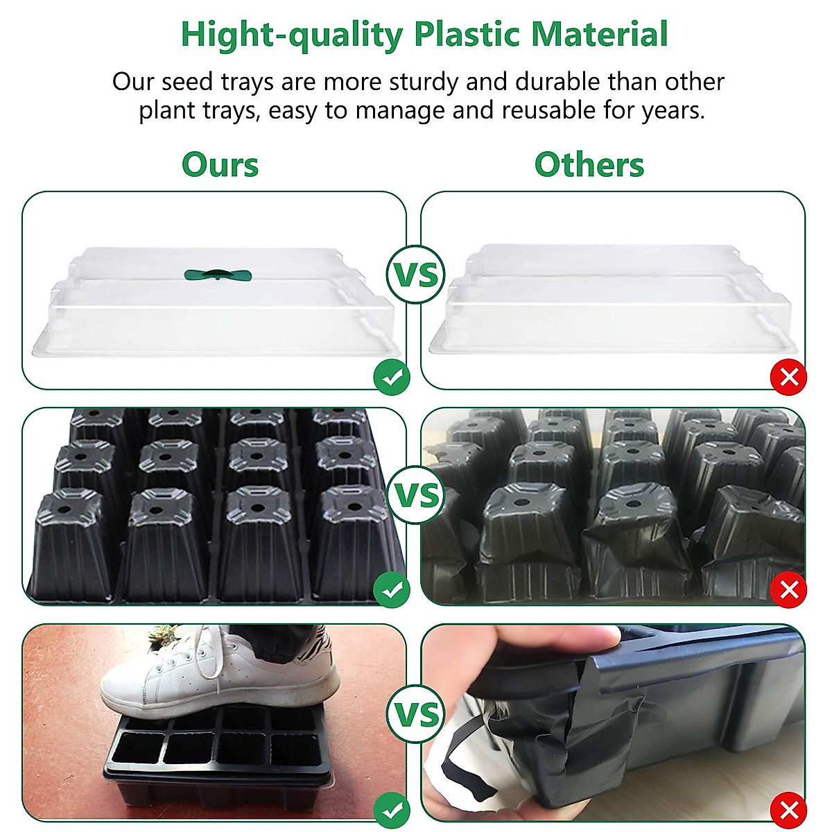 JIAQUAN 5-Pack 120 Cells Seed Trays Seedling Starter Tray, Humidity Adjustable Plant Starter Kit with Dome and Base Greenhouse Grow Trays Mini Propagator for Seeds Growing Starting