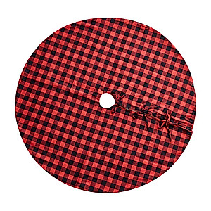 48 Inches Christmas Tree Skirt Red and Black Plaid Buffalo Check Double Layers Skirts for Christmas Decorations Indoor Outdoor, Xmas Party Holiday Ornaments (48 Inches)