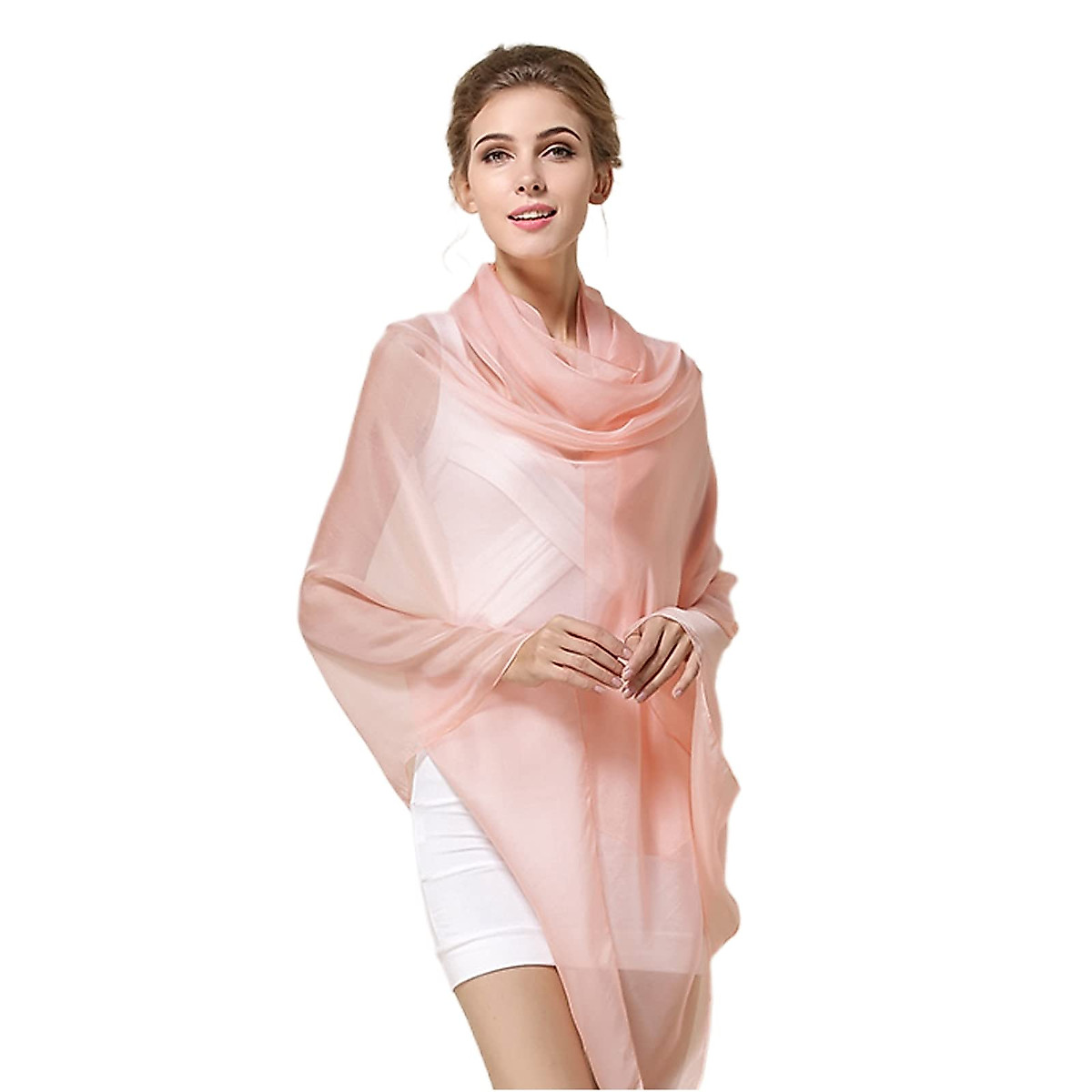 LITHE CASHMERE 100% Mulberry Silk Chiffon Scarf Solid Color Large for Women, Long Lightweight Silk Shawl Wrap with Upgraded Cross Lock Hemmed