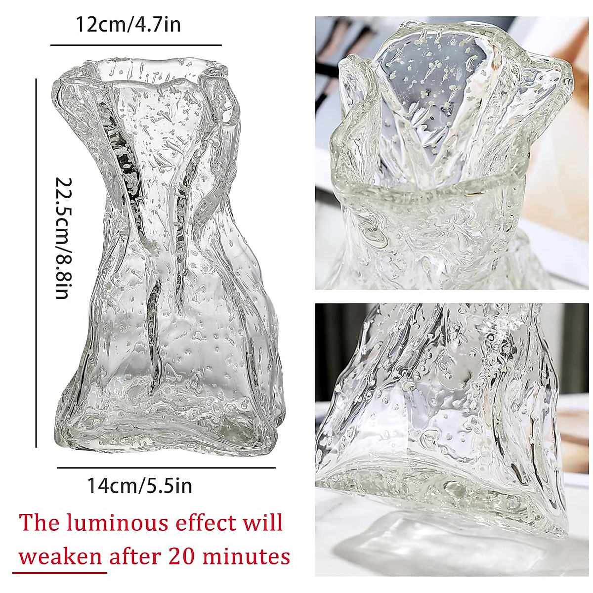 NBHUZEHUA Luminous Glass Vases & Faux Flower Bud Vase Centerpieces Wedding Reception Decorations Birthday Gifts Women