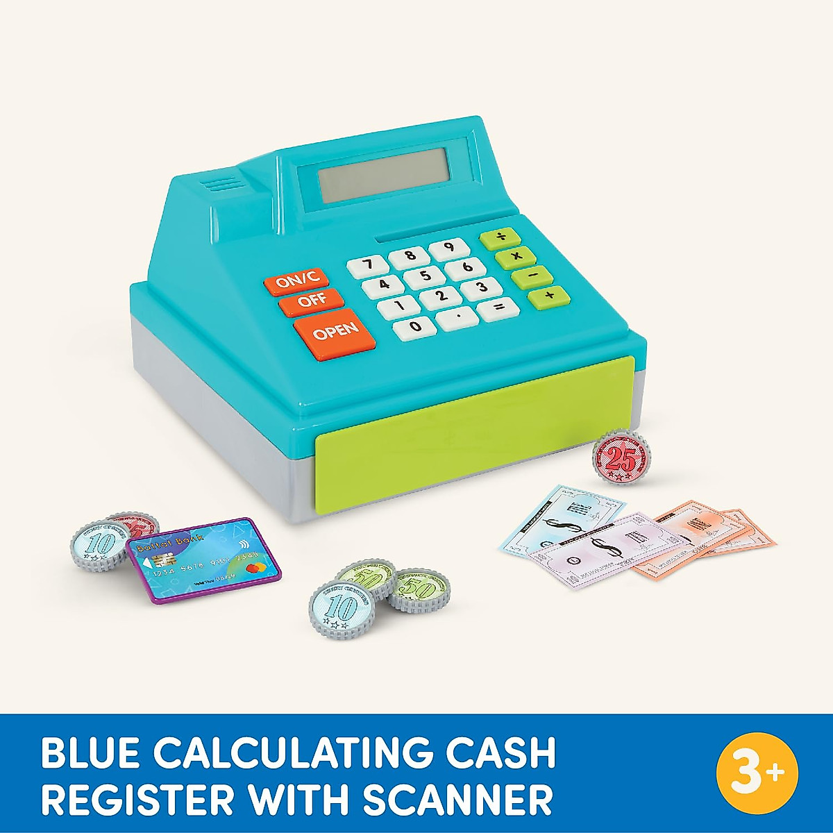 Battat – Toy Cash Register For Kids, Toddlers – 48Pc Play Register With Toy Money, Credit Card – Blue Calculating Cash Register – Pretend Play Toy – 3 Years + – Blue Calculating Cash Register