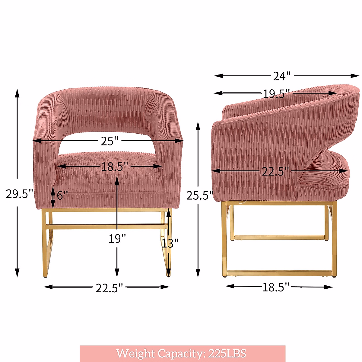 MOJAY Modern Accent Chair,Comfy Velvet Upholstered Hollow Backrest Barrel Chair Single Sofa Reading Chair with Golden Metal Base for Living Room Bedroom Vanity Room