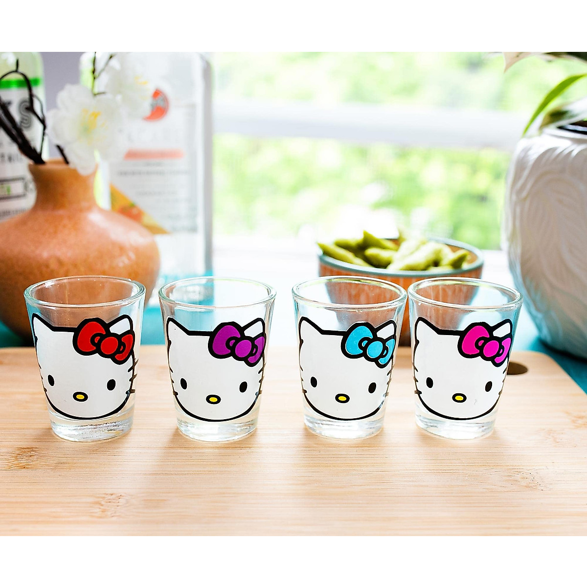Silver Buffalo Sanrio Hello Kitty Faces 1.5-Ounce Mini Shot Glasses | Set of 4