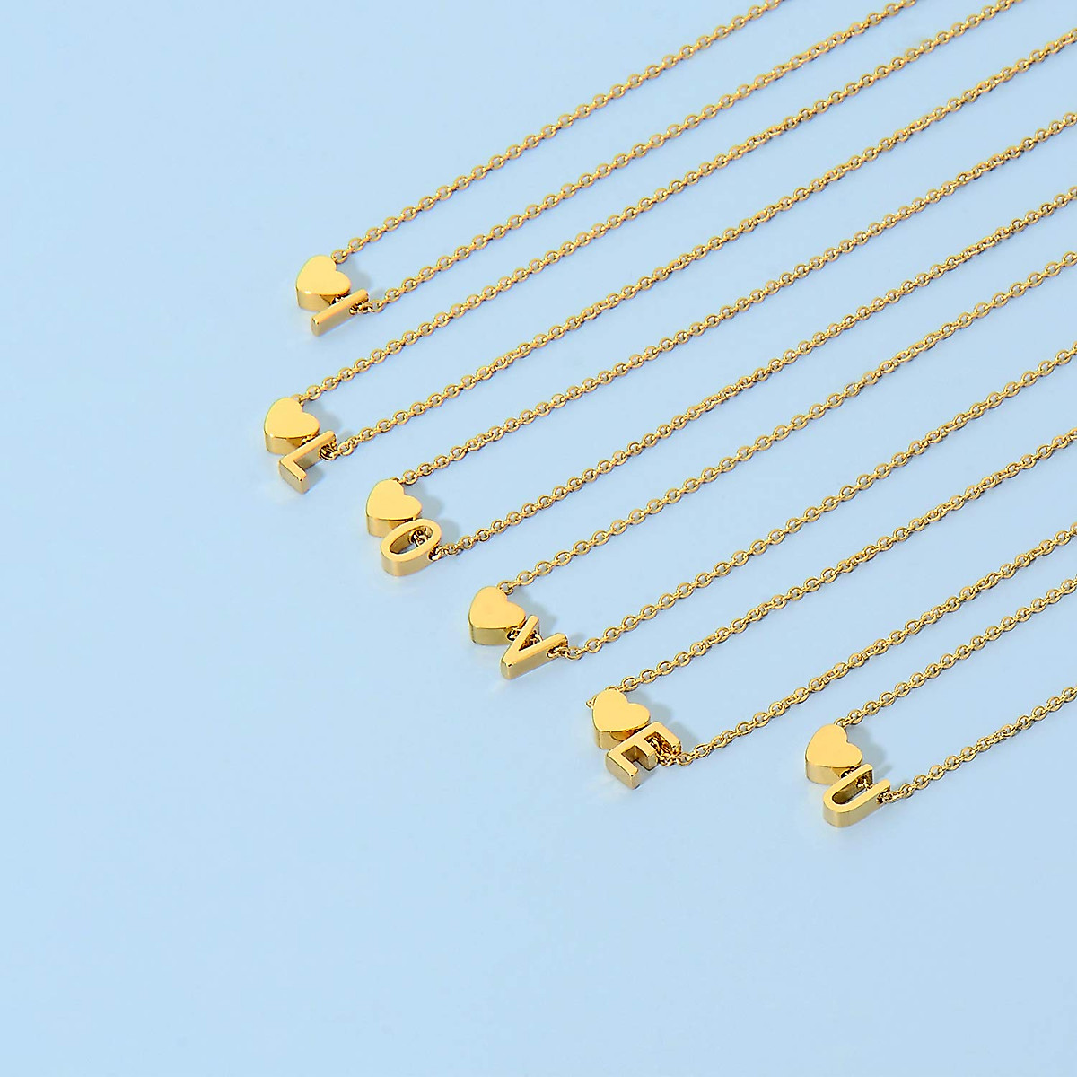 Glimmerst Initial Heart Necklace,18K Gold Plated Stainless Steel Tiny Heart Letter A Necklace Personalized Monogram Name Necklace for Women