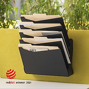 STEALTHO Desk or Wall File Organizer Patented - Hanging Magazine Holder - Desktop Folder Sorter with Boltless Assembling System - 5 Tray Sections - White