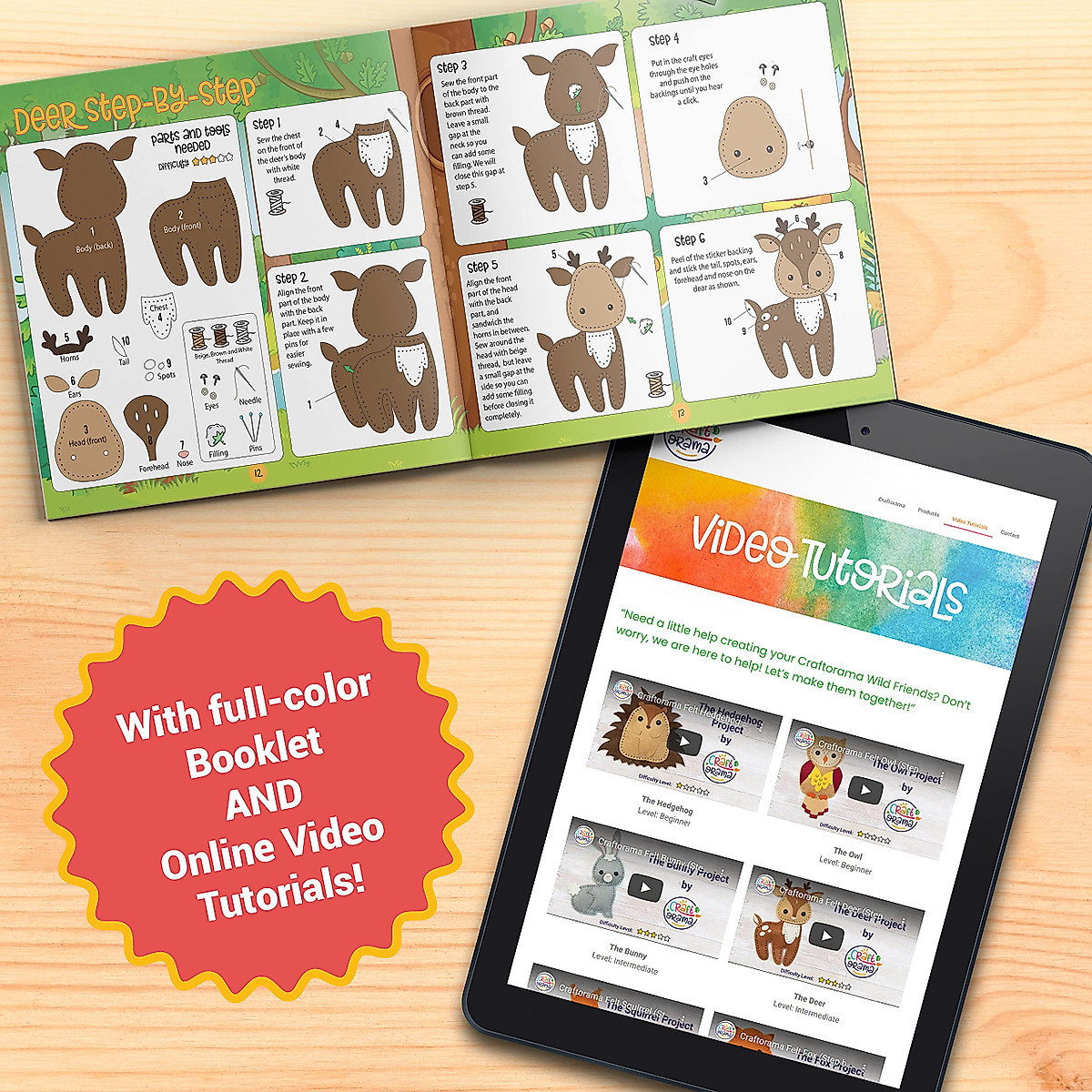 Craftorama Sewing Kit for Kids, Fun and Educational Animal Craft Set for Boys and Girls Age 7-12, Sew Your Own Felt Animals Craft Kit for Beginners, 165 Piece Set