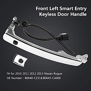TIKSCIENCE Exterior Chrome Door Handle Front Left Driver Side with Keyhole 80640-CZ31B Fit for Nissan Rogue 2010-2013 Replace 80645-CA000 Smart Entry Keyless Handle