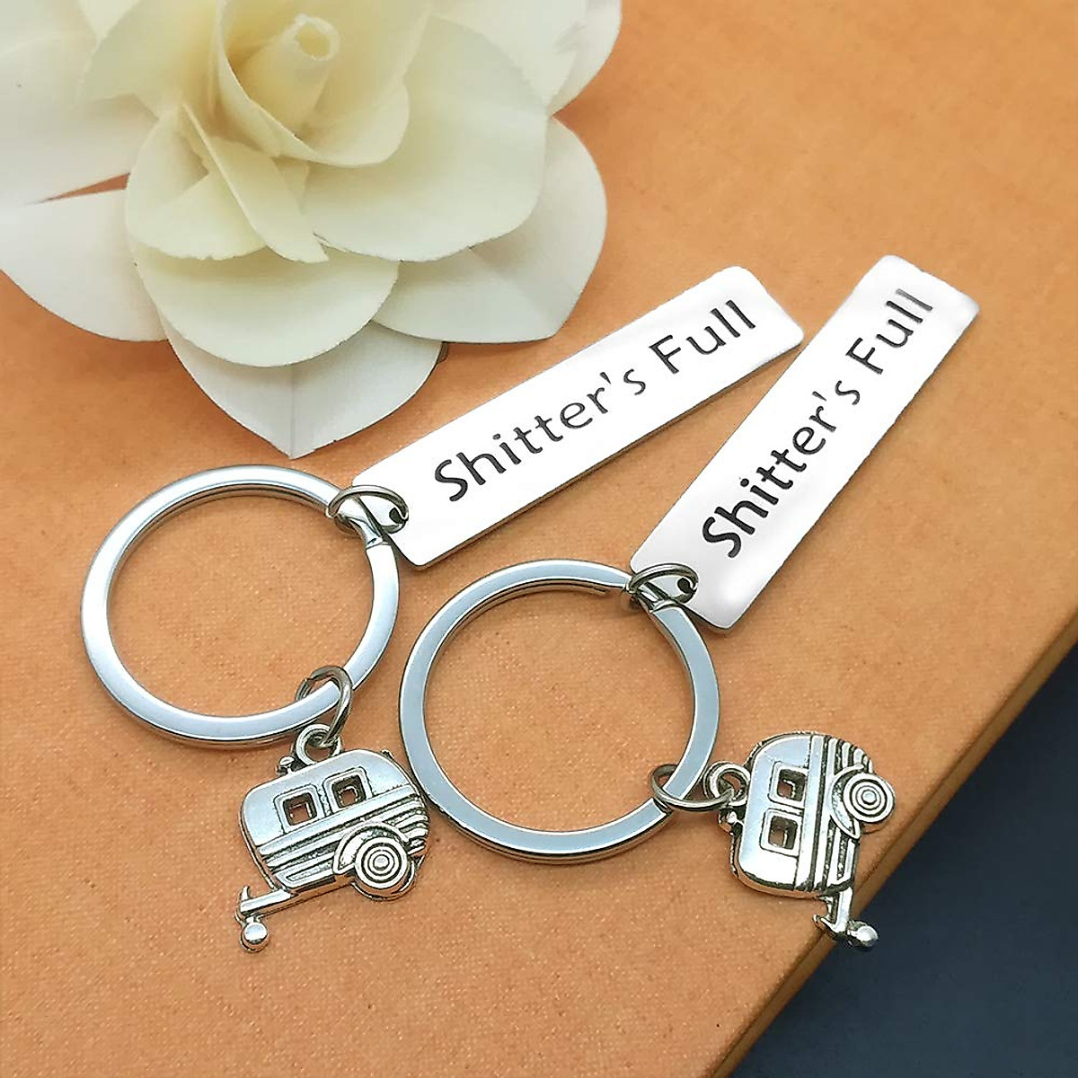 Xiahuyu 2Pcs Shitter's Full Camper Keychain Happy Camper RV Keychain Unique Gifts for Men Women Camper Trailer Vacation Jewelry