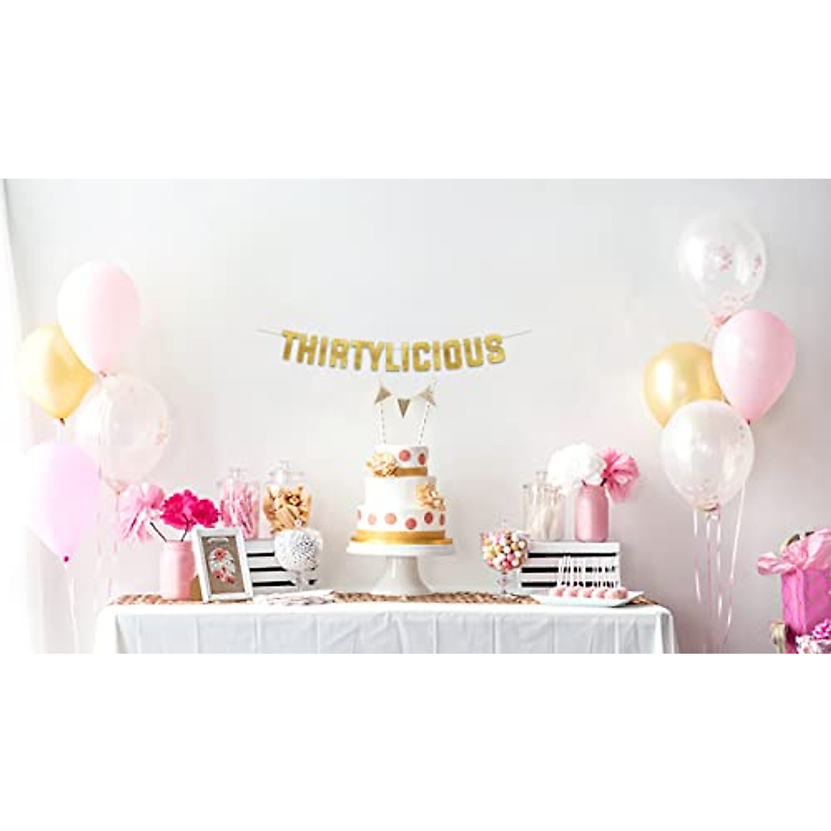 Thirtylicious Gold Glitter Banner - Happy 30th Birthday Party Banner - 30th Wedding Anniversary Decorations - Milestone Birthday Party Decorations