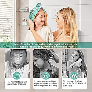 FAISOTY 3Pcs Microfiber Hair Towel for Kids, Quickly Drying Hair Towel with Button Using for Wet Hair Drying for Kids/Girls/Women