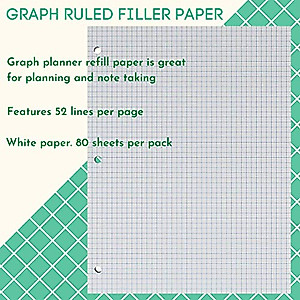 1InTheOffice Binder Graph Paper, 3 Hole Small Graph Paper, 8x10.5 White, 160 Sheets/Pack