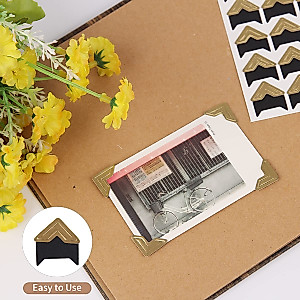 GOONAVI 15 Sheets 360 Pcs Photo Corners Mounting Self Adhesive for DIY Photo Album Journal Gold On Black
