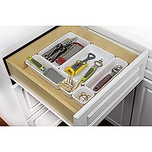 Home Basics 8 Piece Kitchen, Adjustable and Customizable Multi-Drawer Divider Organizer Set Multipurpose Use White