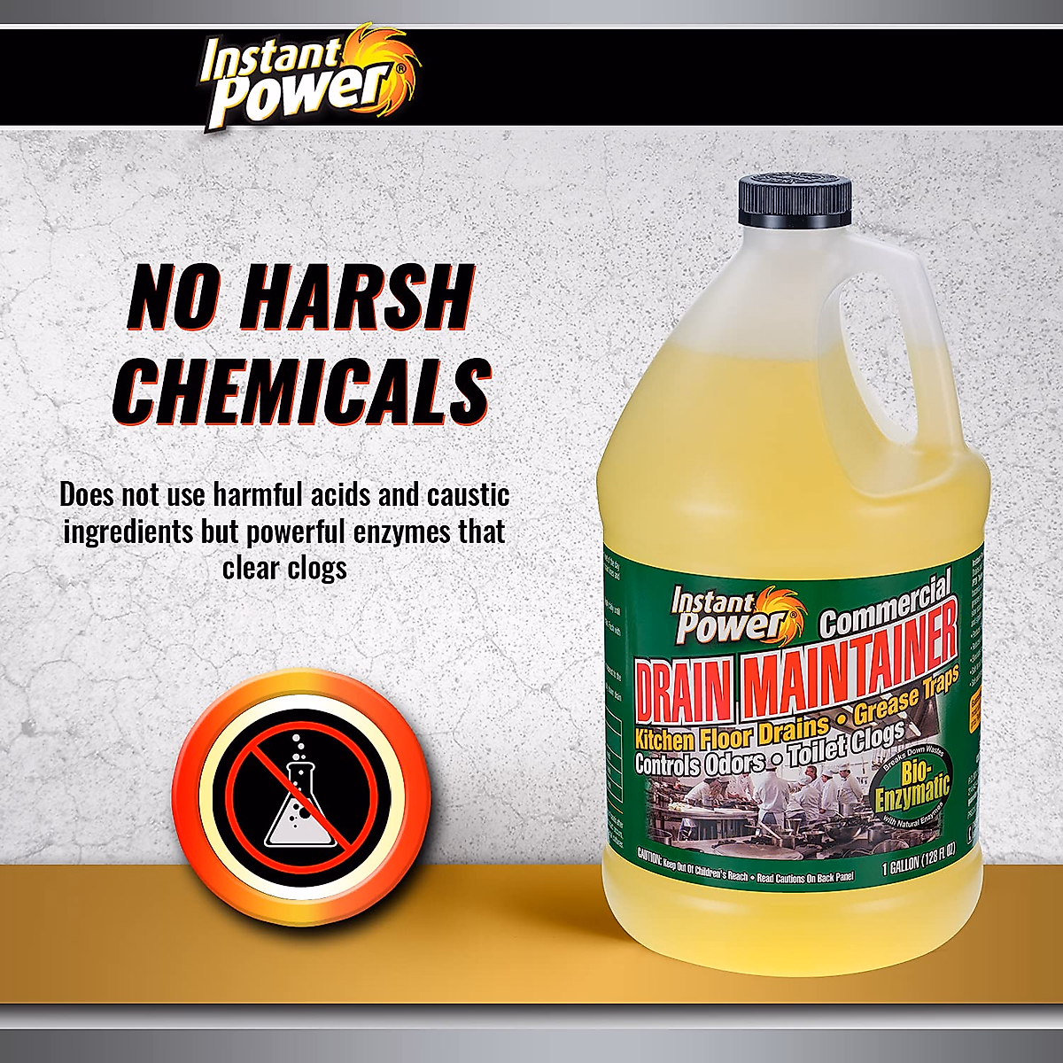 Instant Power Commercial Drain Maintainer - Liquid Enzyme Clog Remover, Cleans and Deodorizes, Reduces Drain Blockages, 1 Gal