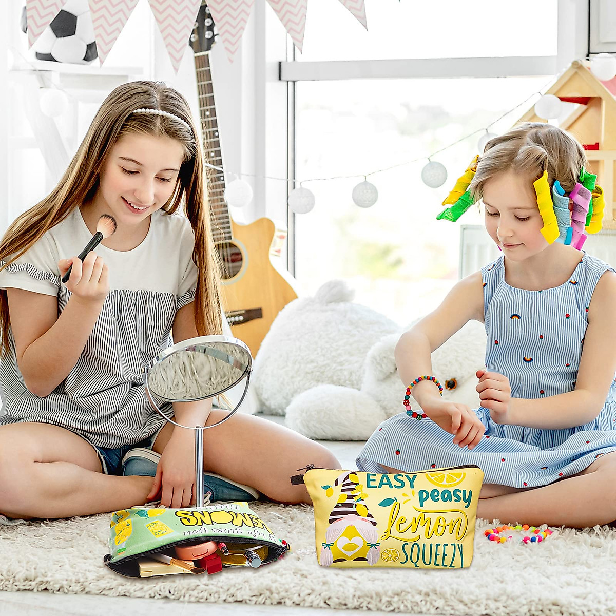 Reginary 6 Pcs Makeup Bags Purse Travel Cosmetic Pouch Waterproof Multifunction Makeup Pouch with Zipper Toiletry Bag Pencil Case Organizer Makeup Accessories for Women Girls Teenagers (Lemon Style)