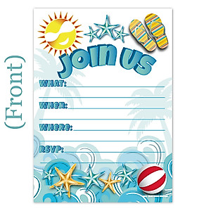 The Old Blue Door Summer Beach Party Invitations - Swimming Pool Party Invites (20 Count with Envelopes) - Kids Summer Birthday Party Luau