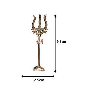 Crystal Shaligram Shiva Ling Lingam Statue with Brass Plate Stand 8 Cm Decorative Pooja Shivling Healing Trishul (Golden) 10 Cm