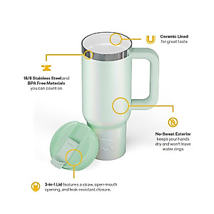 RTIC 30 oz Road Trip Tumbler Double-Walled Insulated Stainless Steel Portable Travel Coffee Mug Cup with Lid, Handle and Straw, Fresh Mint Glitter