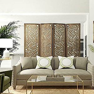 ECOMEX Cut-Out Room Dividers,5.6 FT Floral Cutouts Foldable Panel,Privacy Wall Portable Room Dividers Screen Wood Room Mesh Durable Design Freestanding Wooden Separator for Office(Brown Cut-Out)