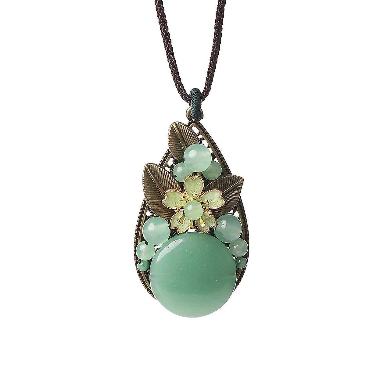 Xgimas Natural Jade Stone Necklace, Adjustable Rope Chain Length Lucky Protection Friendship Charm Pendant Necklace for Women Friends Gifts