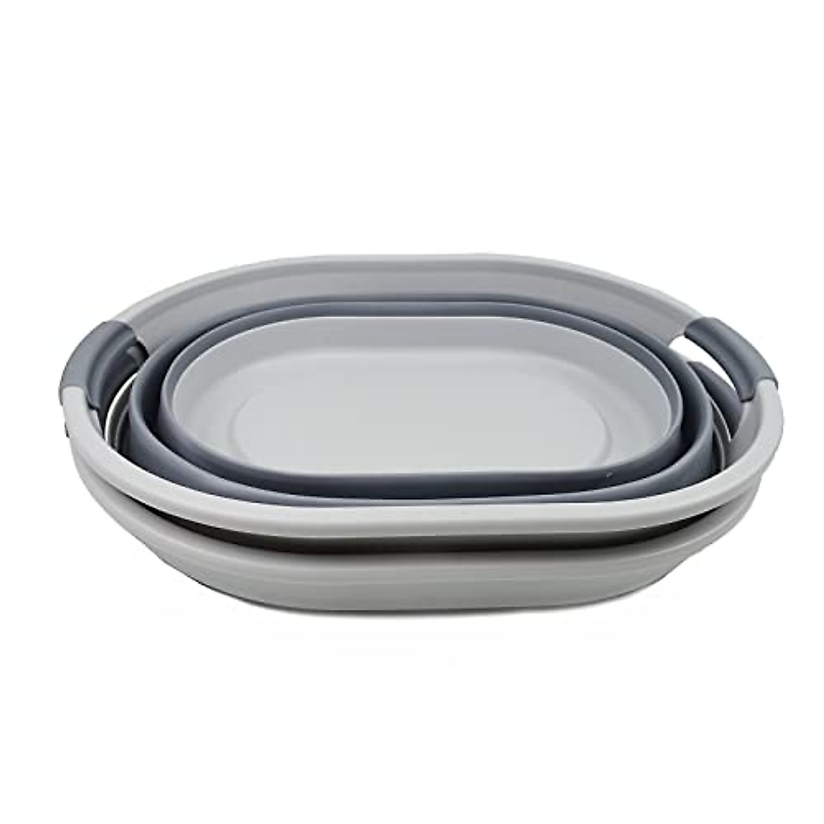 SAMMART 28L (7.4 gallon) Oval Collapsible Plastic Laundry Basket - Foldable Pop Up Storage Container/Organizer - Portable Washing Tub - Space Saving Hamper/Basket (Grey (Set of 2))