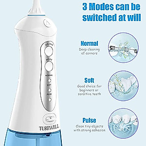 Water Dental Flosser Cordless Oral Irrigator, Portable and Rechargeable Water Teeth Pick with 3 Modes 6 Jet Tips, 300ML IPX7 Waterproof Dental Flosser for Oral Care
