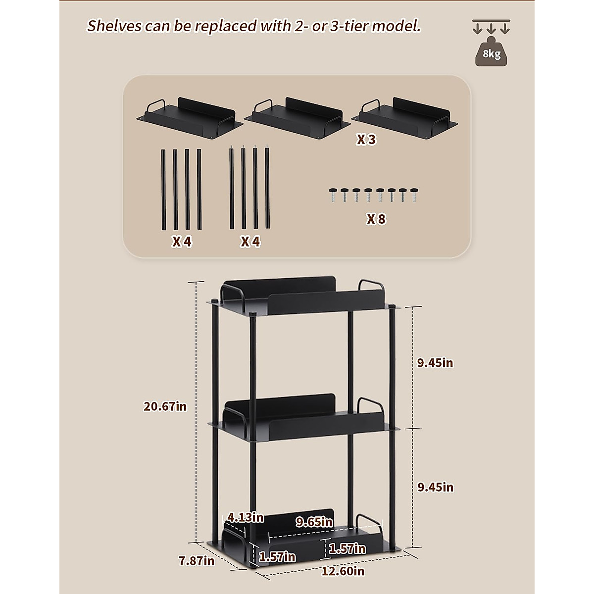 KATHY&BOB Bathroom Countertop Organizer, Make-up Desk Organization, Dressing Shelf Desktop Storage for Bathroom Cosmetic Dorm Kitchen Living Room, Multipurpose Cubicle Display Rack (Black, 3 Tiers)