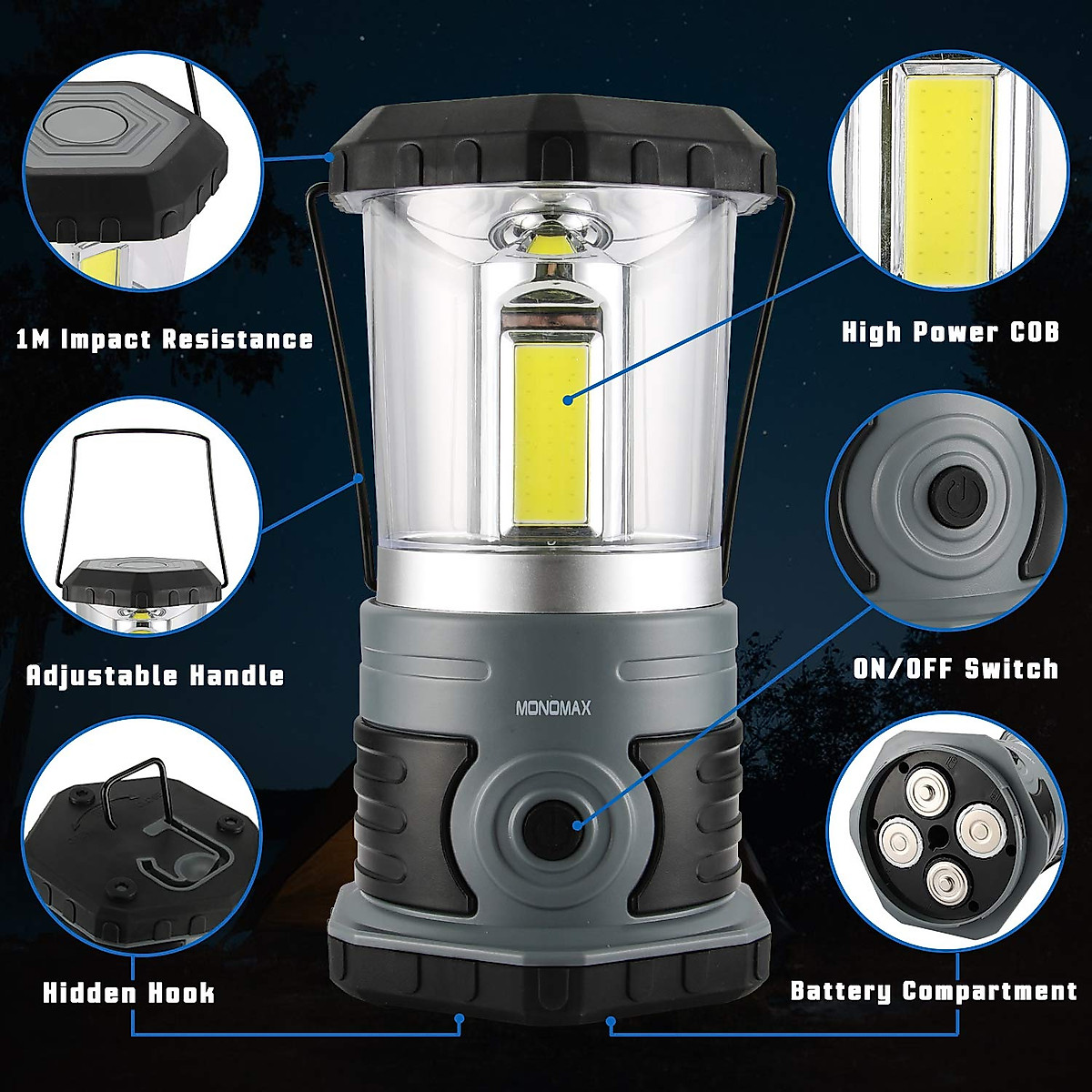 innofox LED Camping Lantern Battery Powered 1500 Lumen COB Camping Light 4*D Batteries(Included) Perfect for Camp Hiking Emergency Kit