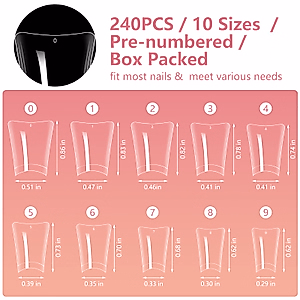 Lionvison Clear Duck Nails Tips, Short Duck Feet Nail Tips Flare Wide Press on Nail Tips for Acrylic Nails, 240PCS Half Cover False Nail Extensions Tips for Nail Salon Tech, 10 Sizes with Nail Charms