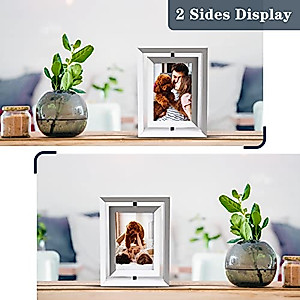 EXYGLO 2 Pack 4x6 Picture Frames, Color Contrast Rotating Photo Frame Wooden 2 Sided Frames for Vertical or Horizontal Tabletop Display, White+Grey