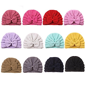 Winter Warm Knitted Baby Hat for Girls Cotton Lined Infant Toddler Girls Beanie Hat Autumn Cute Bow Classic Girls, Yellow