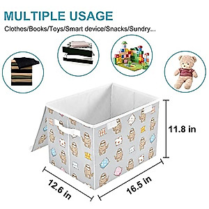 CaTaKu Funny Sloth Gray Storage Bins with Lids Fabric Large Storage Container Cube Basket with Handle Decorative Storage Boxes for Organizing Clothes Shelves