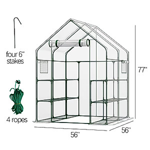 CEBOLAN Walk in Greenhouse, 56x56x77 Waterproof Green Houses for Outside, Portable Greenhouses for Outdoors with Roll-Up Zipper, Greenhouse for Indoors - 12 Shelves Walk-in(6.4x4.7x4.7FT)