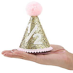 WAOUH Half Birthday Crown Hat - Mini Cake Smash Photo Prop for Baby's 6 Month Milestone, Party Hats for Kids (Baby Girl)