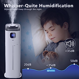 KZF Humidifier for Large Bedroom, 9L/2.5Gal Ultrasonic Cool Mist Humidifier, Easy Clean Humidifier with 350ML/H Large Mist Speed, Quiet Tower Humidifier, Suitable for Kids Room Plant Yoga (White)