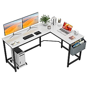 Topfurny L Shaped Desk 58’’ Corner Desk Computer Gaming Desk PC Table Writing Desk Large L Study Desk Home Office Workstation Modern Simple Multi-Usage Desk with Storage Bag Space-Saving Wooden Table