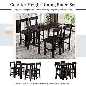 Dinehome 5-Piece Counter Height Dining Set, Minimalist Industrial Style Wood & Metal Table with 4 Chairs for Small Space, Espresso