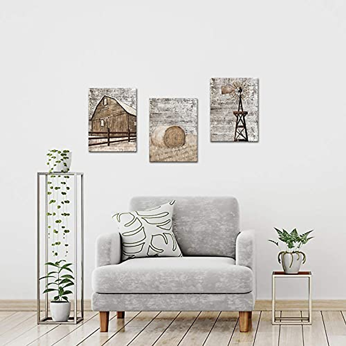 SiMiWOW Windmill Wall Decor Country Farmhouse Wall Art Barn Corn Field Windmill Painting Framed Canvas Prints Ready to Hang