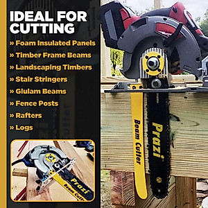 Prazi 12" Beam Cutter Attachment for Circular Saws – For 7-1/4" Circular Saws, Non-Worm Drive – American Owned Company – Increase Cut Depth from 2-1/2” to 12”