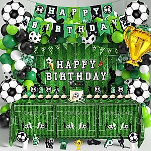 Soccer Birthday Party Decorations 87Pcs Soccer Birthday Party Supplies Including Tablecloth Backdrop Banner Cake Topper Latex Balloons Foil Balloons Decorations Kit