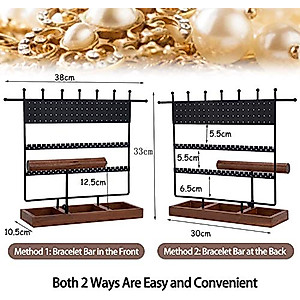 QILICHZ Earring Organizer Earring Stand 124 Holes Earring Holder Jewelry Stand Jewelry Holder Jewelry Organizer Jewelry Tower Rack with Wooden Tray for Home Use and Jewelry Display