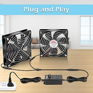 Wathai 120mm Muffin Fan Dual Ball with AC 110v - 240V Speed Control High Performance for Doorways, Wood Stoves, Fireplaces 2 Pack