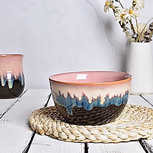 Bosmarlin Stoneware Cereal Bowls Set of 4, 26 Oz, Pink Soup Bowls for Oatmeal, Salad, Dishwasher and Microwave Safe, Reactive Glaze (26 Oz, Pink)