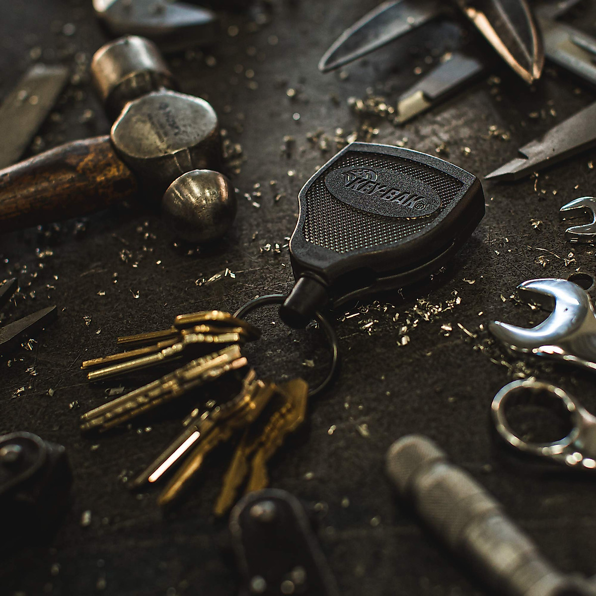 Key-Bak Super48 HD 8oz. Locking Retractable Key Holder, 48" Retractable Cord, Black Polycarbonate Case, Steel Belt Clip, Oversized Split Ring