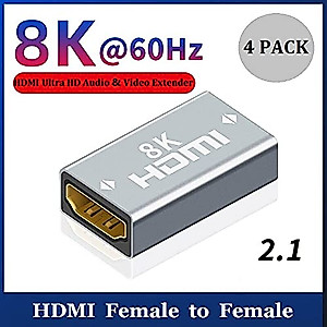 Godeliver HDMI Coupler Female to Female 4 Pack, 8K Hdmi Connector Extender, Support 8K@60hz 1080P, 3D for HDTV, Roku TV Stick, AV Receiver, PC, DVD Player, Monitor, Projector, PS 5432, Laptop