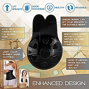 Waist Trainer for Women | Quick Snatch Me Up Bandage Wrap Lumbar Waist Support Belt - Adjustable Comfortable Lower Back Pain Relief Tight - Fitting Waist Waistband | Bonus Gift Breast Lift Tape Black