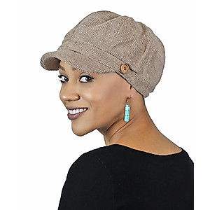 Newsboy Cap for Women Cancer Headwear Chemo Hat Ladies Head Coverings Tweed Corduroy (TAUPE)