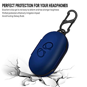 LiZHi Case for Samsung Galaxy Buds + Plus (2020) / Galaxy Buds (2019), Galaxy Earbuds Silicone Skin Cover Shock-Absorbing Protective Case with Keychain, Navy Blue