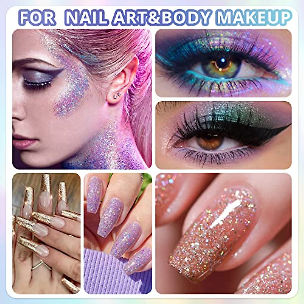 Holographic Ultra Fine Glitter 100g Silver+100g Gold Fine Glitter 200g/7.04oz Sparkle Glitter Powder for Resin Tumbler Project and Craft Iridescent Glitter for Nail Art and Body Makeup